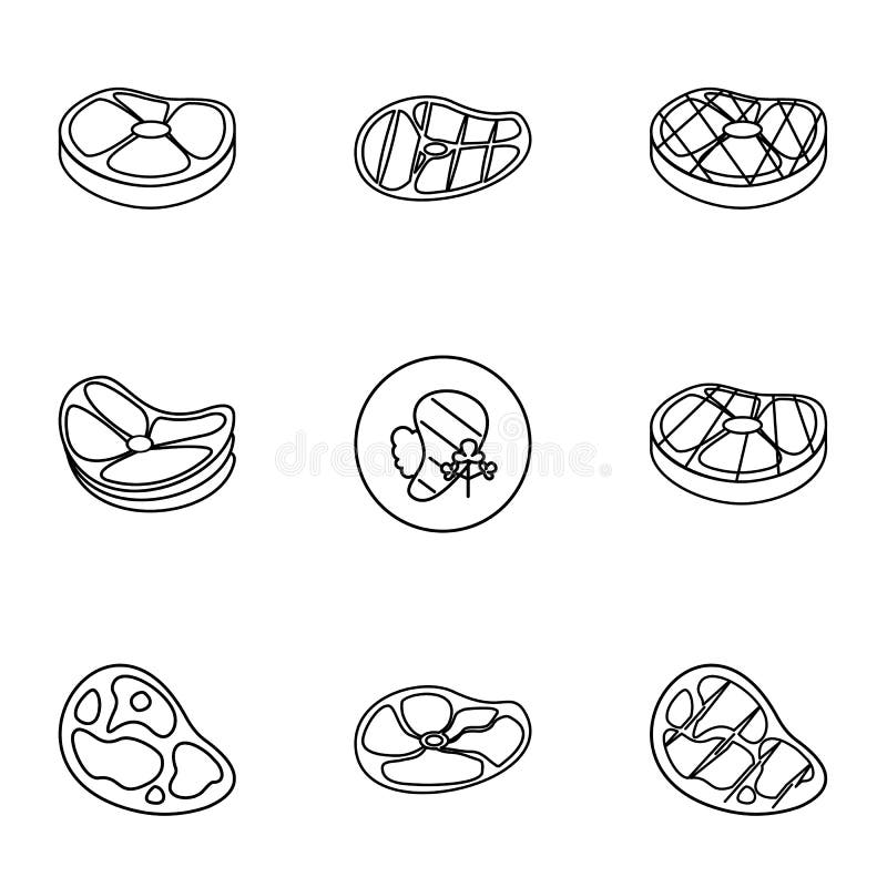 Kind Beef Icons Set Outline Style Stock Illustrations – 2 Kind Beef ...