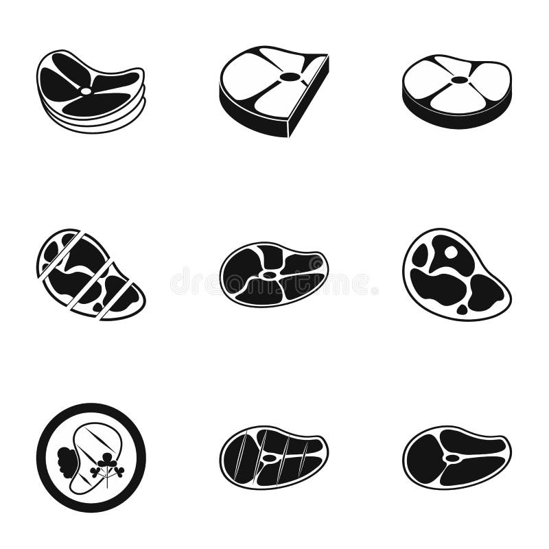 Kind of Beef Icons Set, Simple Style Stock Vector - Illustration of ...