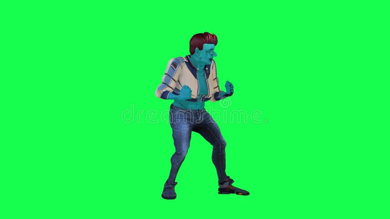 Kind Blue 3D Animated Man Gets Punched from Left Angle on Green Screen ...