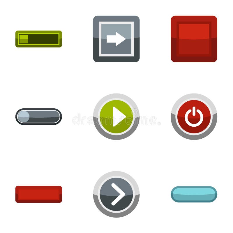 Kind of Buttons Icons Set, Flat Style Stock Vector - Illustration of ...