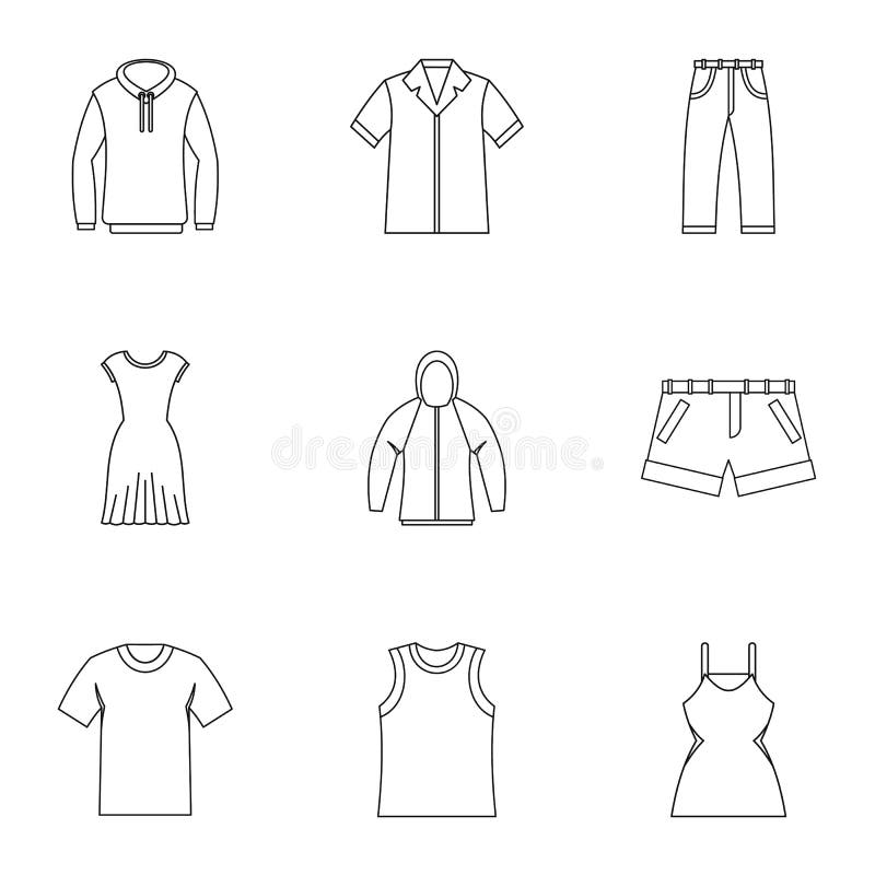 Kind of Clothing Icons Set, Outline Style Stock Vector - Illustration ...