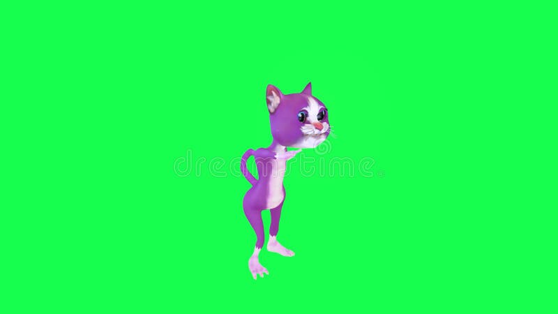 Kind 3D Talking Purple Cat Dancing from Opposite Angle on Green Screen ...