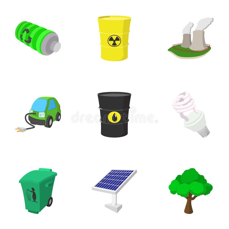 Kind of Energy Icons Set, Cartoon Style Stock Vector - Illustration of ...