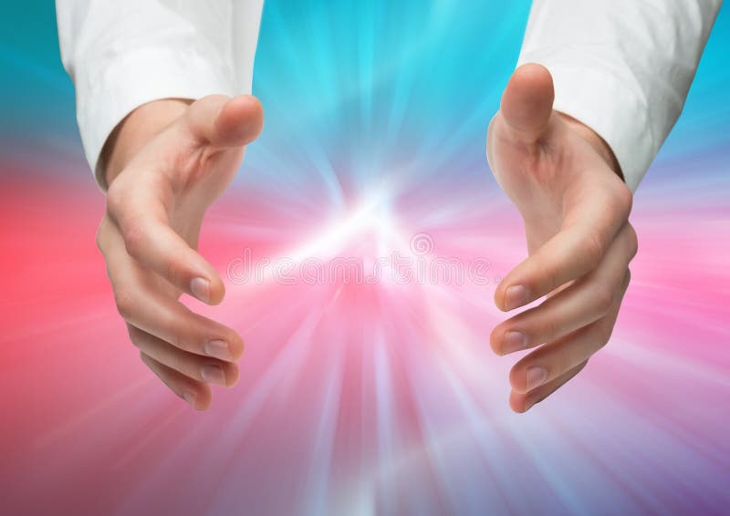 Kind Hands Reaching Open Against Abstract Background Stock Photo ...