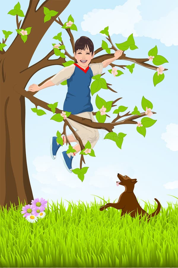 Kind im Baum stock abbildung. Illustration von zweig - 57186937