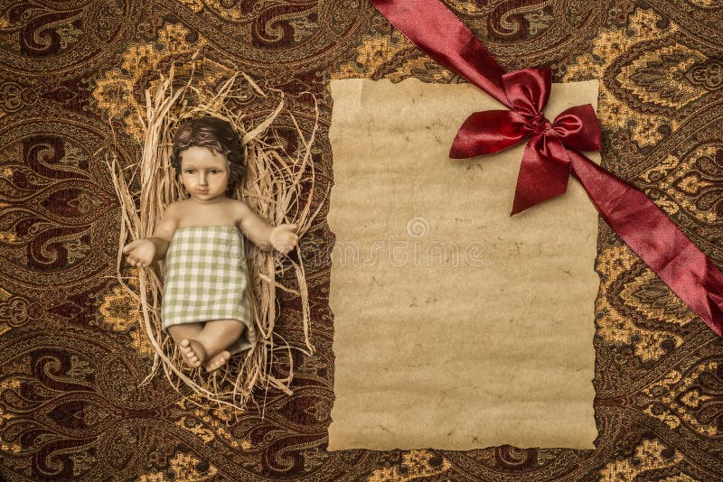 Kind Jesus En Leeg Oud Perkament Copyspace Stock Afbeelding - Image of ...