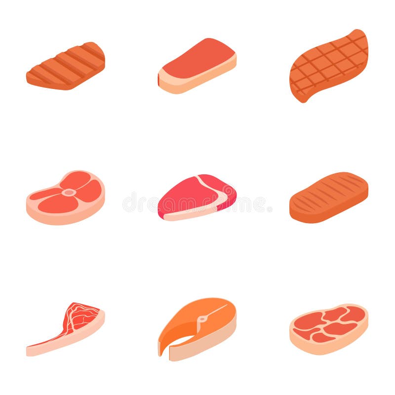 Kind of Meat Icons Set, Cartoon Style Stock Vector - Illustration of ...