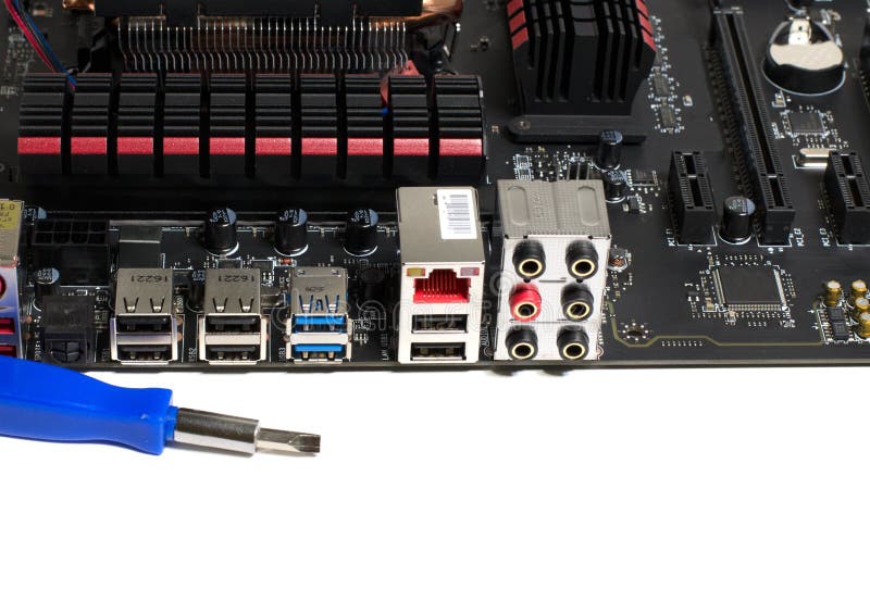 Kind of Motherboard on the Side with Tools and Parts for Repair Stock ...