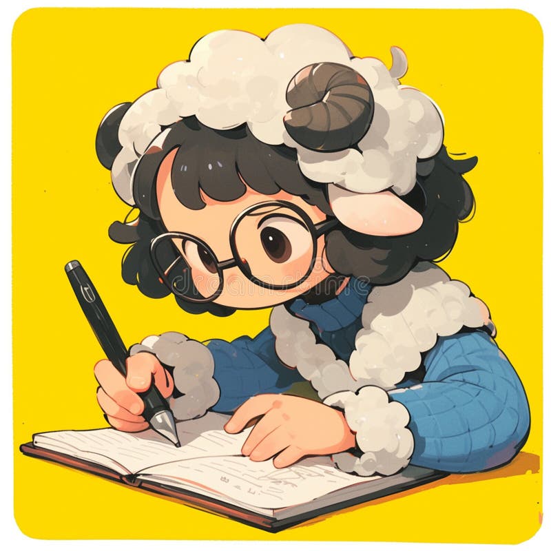 A Kind Sheep Writer Cartoon Style Stock Vector - Illustration of ...
