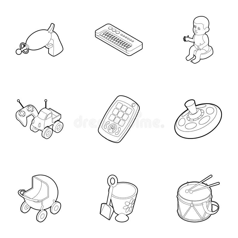 Kind of Toys Icons Set, Outline Style Stock Vector - Illustration of ...