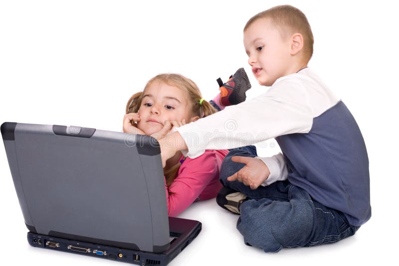 Kinder und Computer stockfoto. Bild von ausbildung, mädchen - 4259328