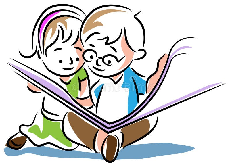 Kinder, die ein Buch lesen vektor abbildung. Illustration von haupt ...