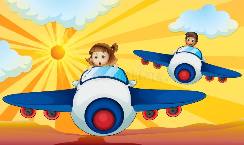 Kinder, Die Flugzeug Antreiben Vektor Abbildung - Illustration von ...