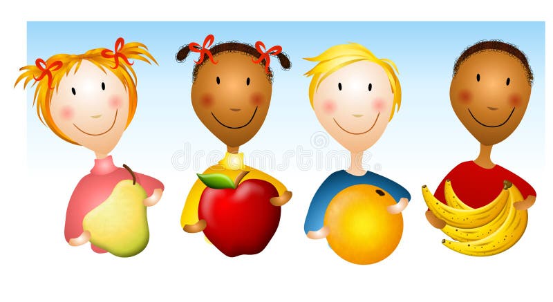 Kinder, Die Gesunde Nahrungsmittel Anhalten Stock Abbildung ...