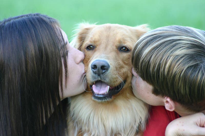 Kinder, die Hund küssen stockbild. Bild von familie, paare - 1213057