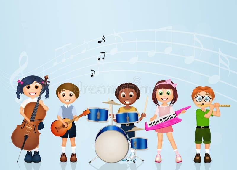 Kinder Mit Musikinstrumenten Stock Abbildung - Illustration von ...