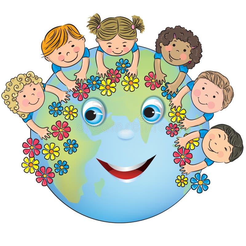 Kinder, Die Planet Erde Umarmen Stock Abbildung - Illustration von ...