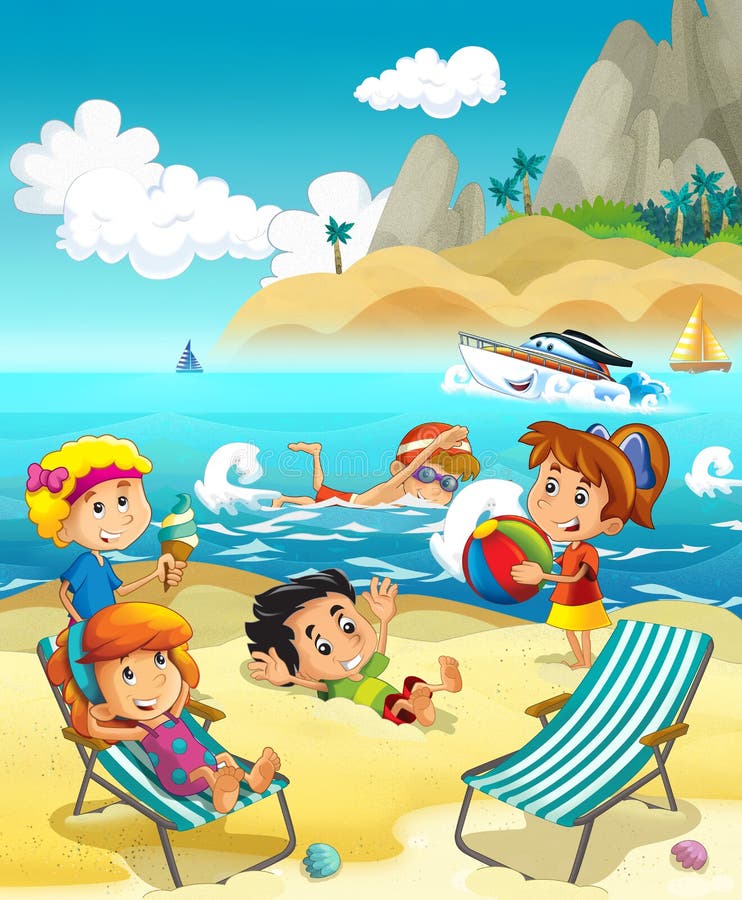 Kinder Spielen am Strand - Meer Stock Abbildung - Illustration von ...