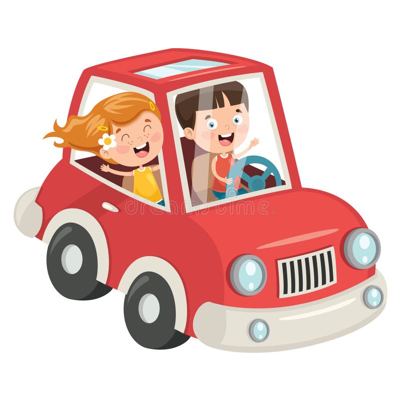 Kinder Mit Einem Sonnigen Auto Vektor Abbildung - Illustration von ...