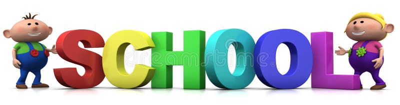 Kinder mit SCHULE-Zeichen stock abbildung. Illustration von zicklein ...