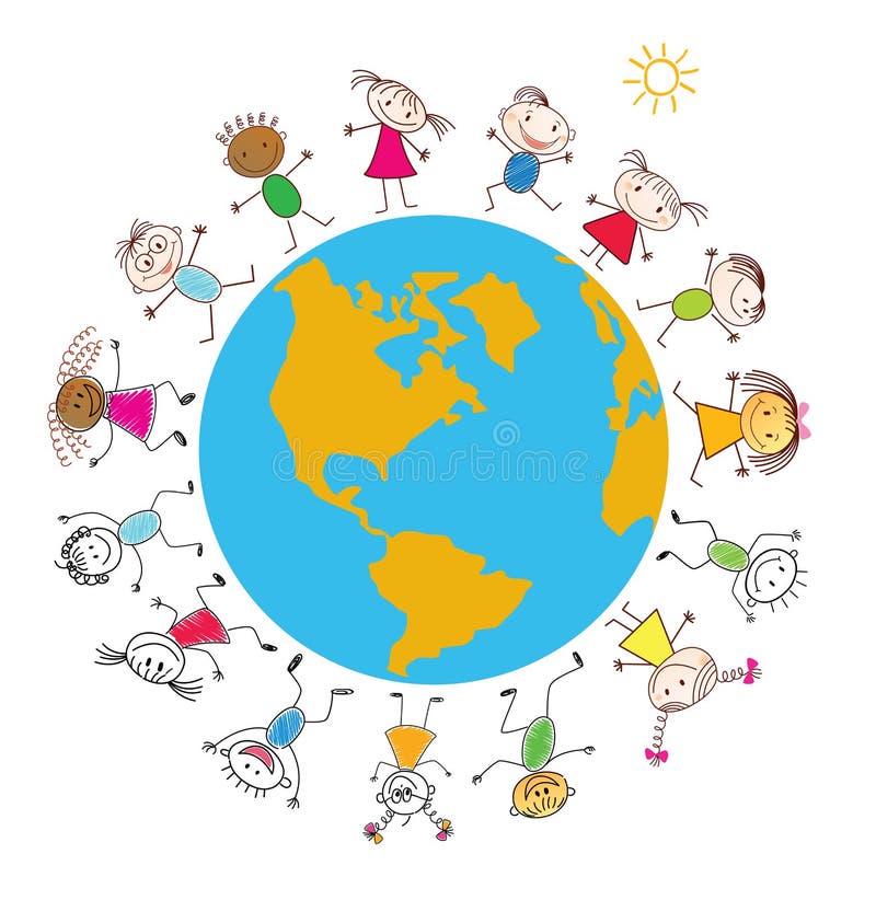 Kinder Um Die Erde. Begriffshintergrund. Vektor Abbildung ...
