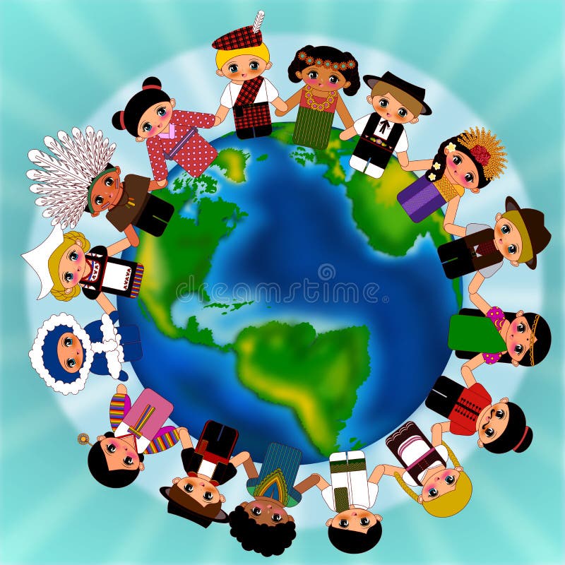 Kinder um die Welt stock abbildung. Illustration von eingebürgert ...
