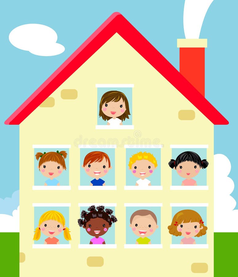 Kindliche Kinder Mit Einem Haus Stock Abbildung - Illustration von ...