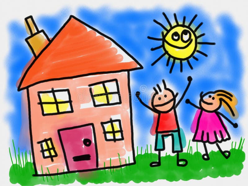 Kindliche Kinder Mit Einem Haus Stock Abbildung - Illustration von ...