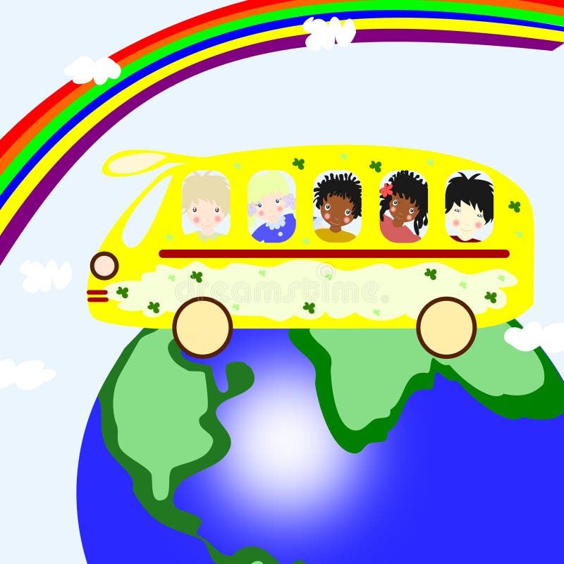 Kinder Von Verschiedenen Rennen Gehen Auf Einen Schulbus Stock ... Kinder Von Verschiedenen Rennen Gehen Auf Einen Schulbus Stock ...