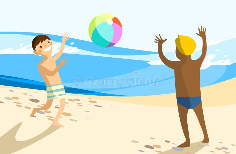 Kinderen Die Met De Bal Van Het Strand Spelen Vector Illustratie ...