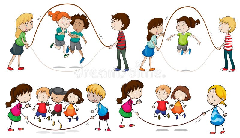 Kinderen Die Touwtjespringen Spelen Vector Illustratie - Illustration ...