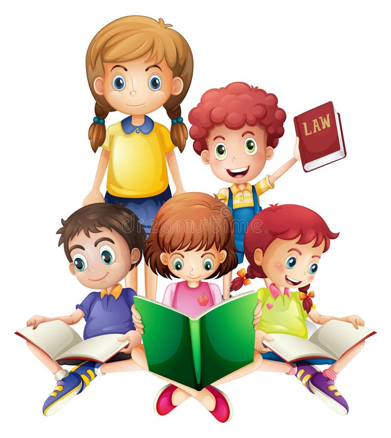 Kinderen Het Lezen Boekt Samen Vector Illustratie - Illustration of ...