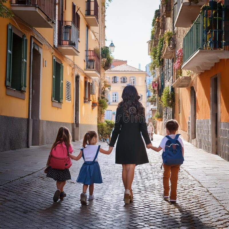 Kindergarden Children in Town, AI Generated Stock Illustration ...