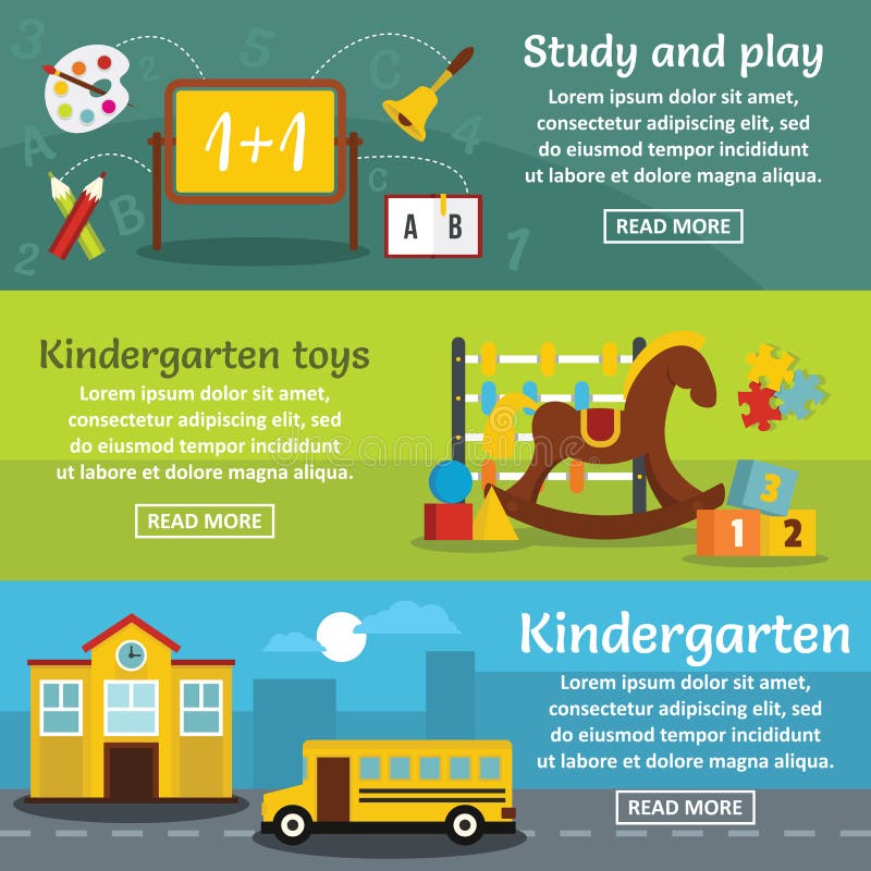 Kindergarten Banner Horizontal Set, Flat Style Stock Vector ...