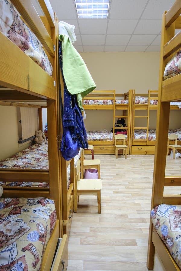 Kindergarten Bedroom with Two-level Beds Stock Image - Image of ...