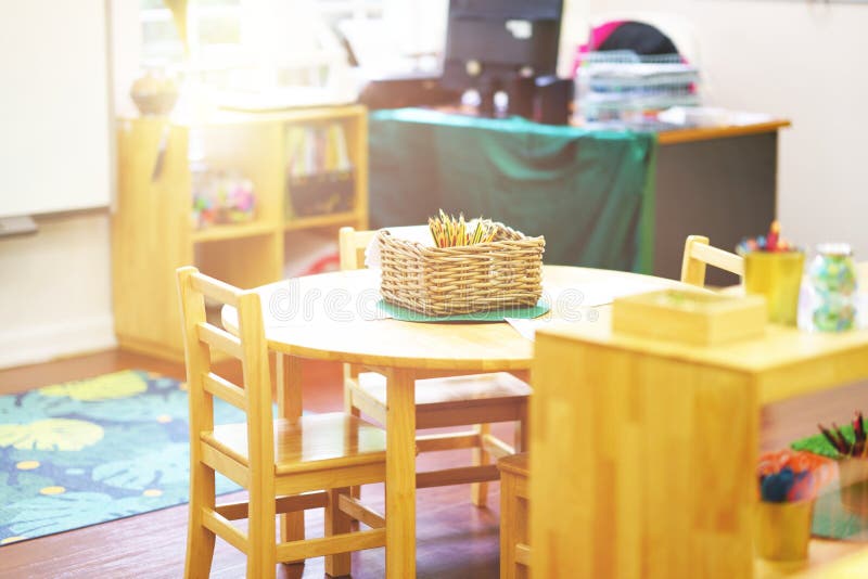 Kindergarten Education Class Room Inside View Include Chairs and Table ...