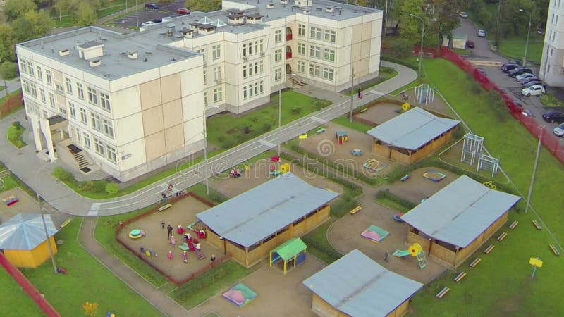 Kindergarten with Kids on Playground, Above View, Stock Video - Video ...