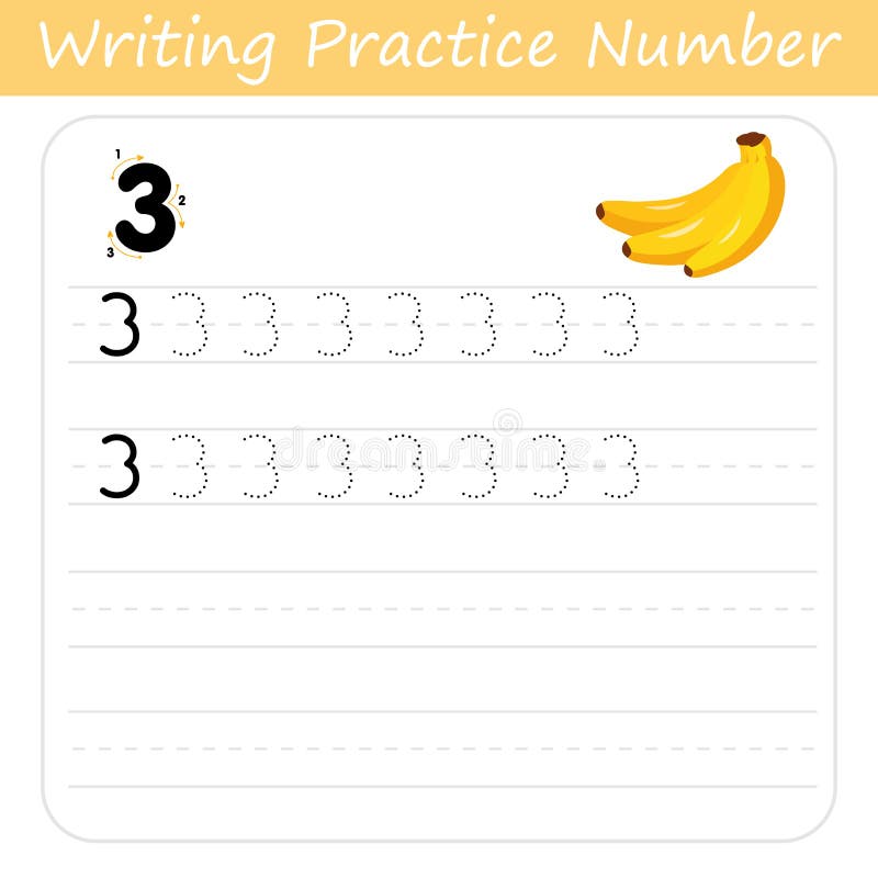 Writing Practice Number Three Stock Vector - Illustration of flashcard ...