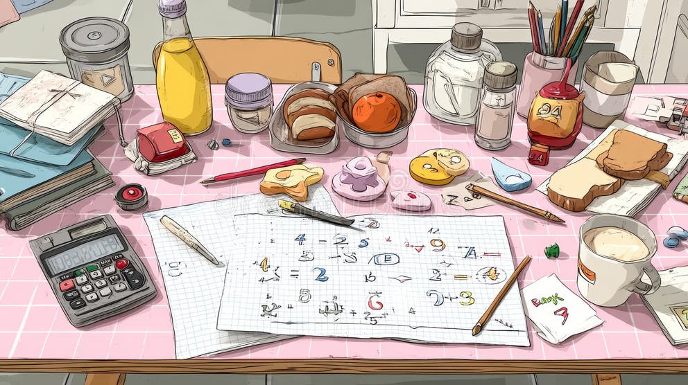 Kindergarten Math Worksheet on Table with Various Educational Tools and ...