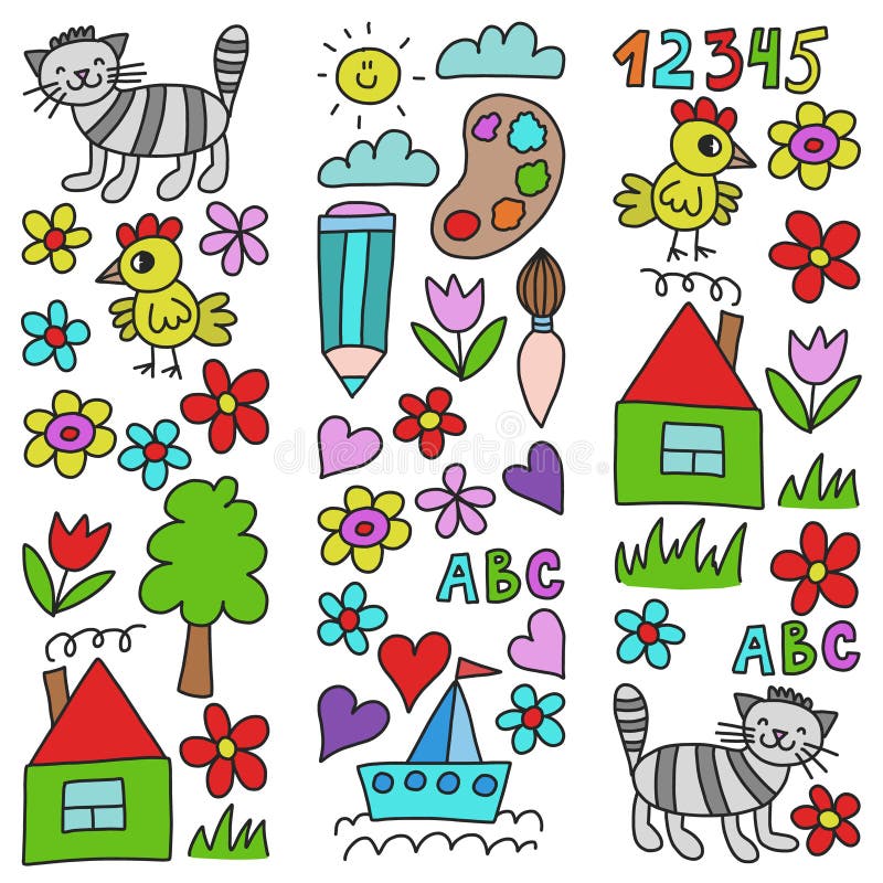 Kindergarten Pattern, Drawn Kids Garden Elements Pattern, Doodle ...