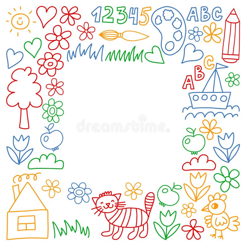 Kindergarten Pattern, Drawn Kids Garden Elements Pattern, Doodle ...
