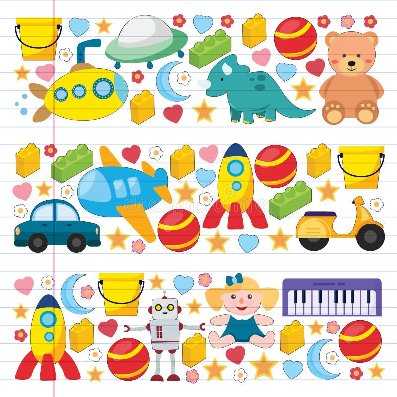 Kindergarten Pattern with Little Children and Toys. Creativity and ...