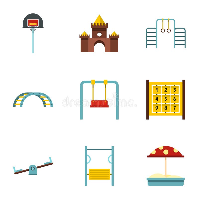 Kindergarten Playground Icons Set, Flat Style Stock Vector ...