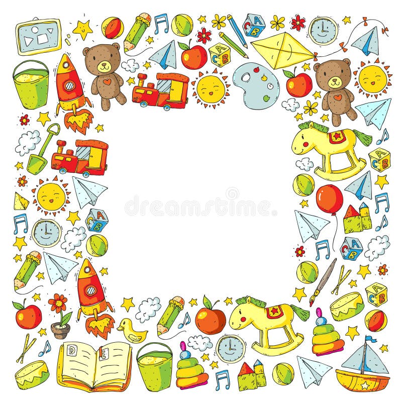 Kindergarten Vector Pattern with Toys and Items for Education. Stock ...