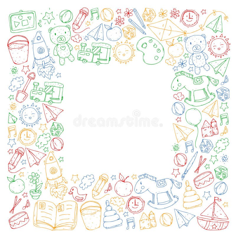 Kindergarten Vector Pattern with Toys and Items for Education. Stock ...