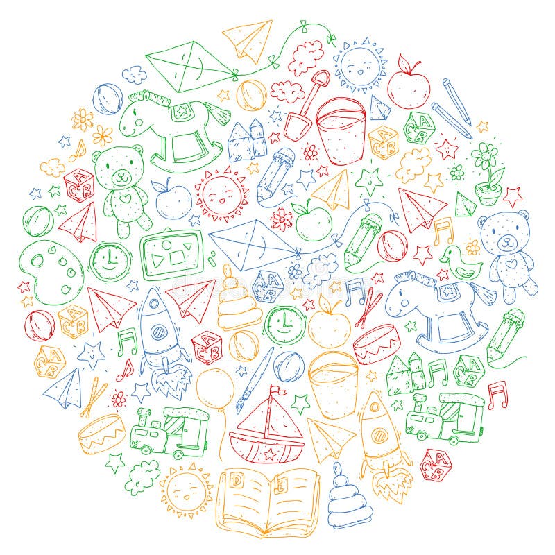 Kindergarten Vector Pattern with Toys and Items for Education. Stock ...