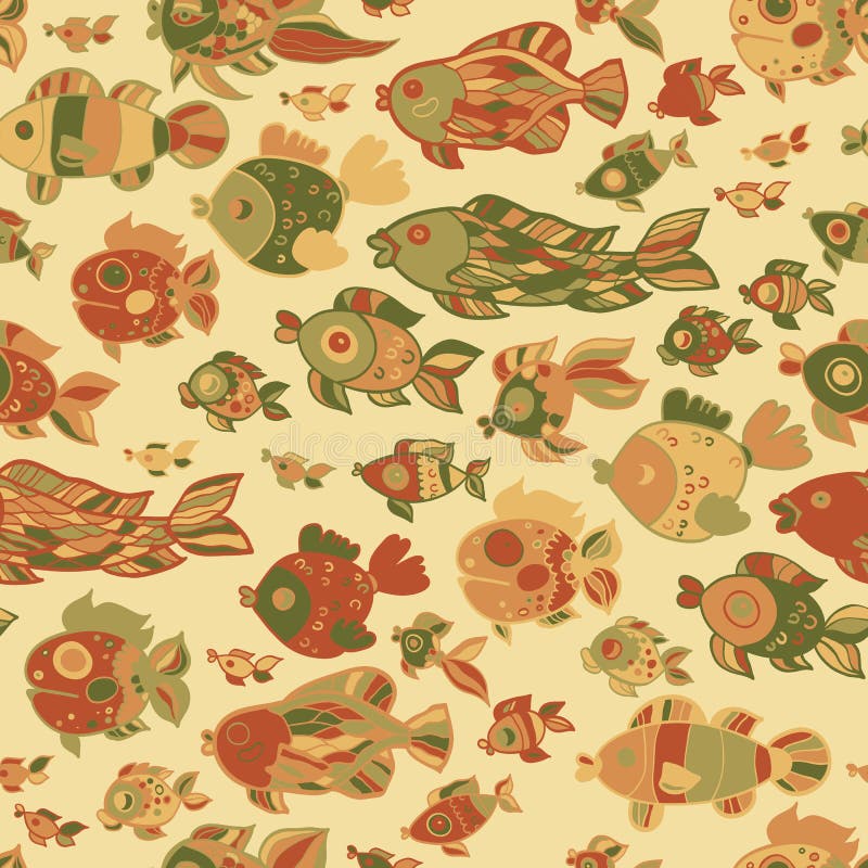 Retro- Muster Von Verschiedenen Fischen Im Wasser Vektor Abbildung ...