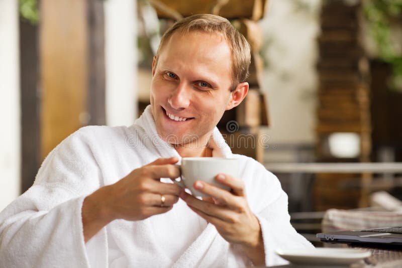 Kindly Smiling Man Portrait with Cup of Morning Co Stock Photo - Image ...