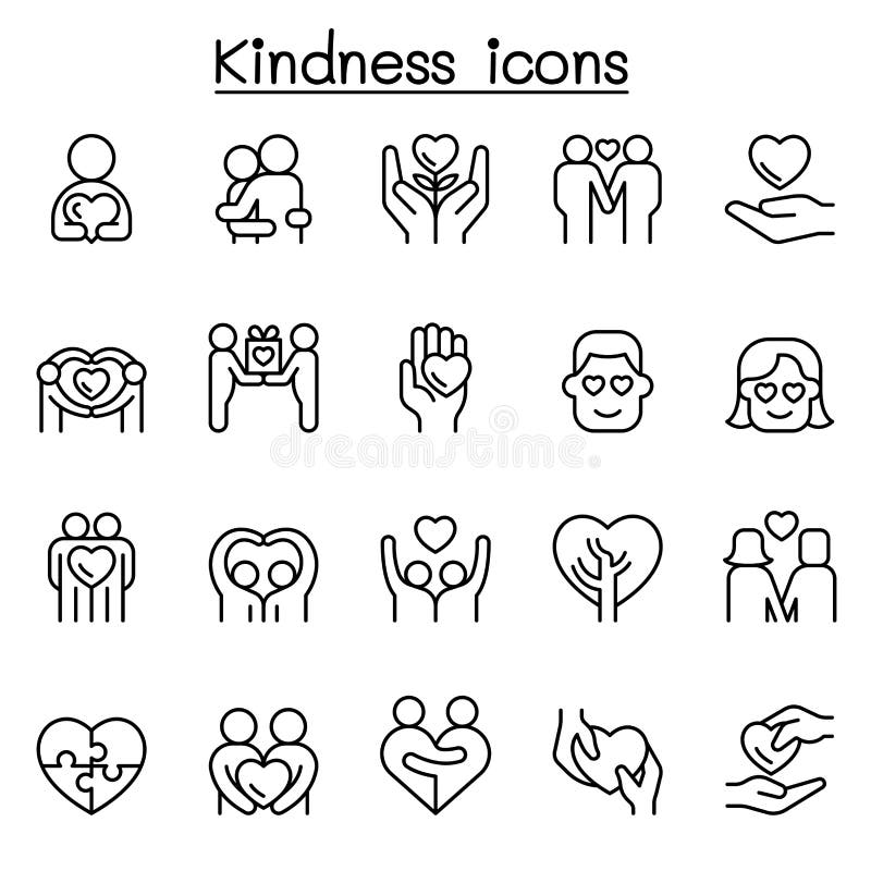 Kindness and Care Icon Set in Thin Line Style Stock Vector ...