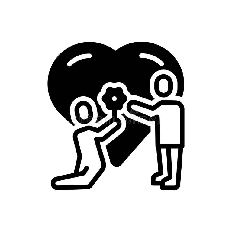 Black Solid Icon for Kindness, Propose and Couple Stock Illustration ...